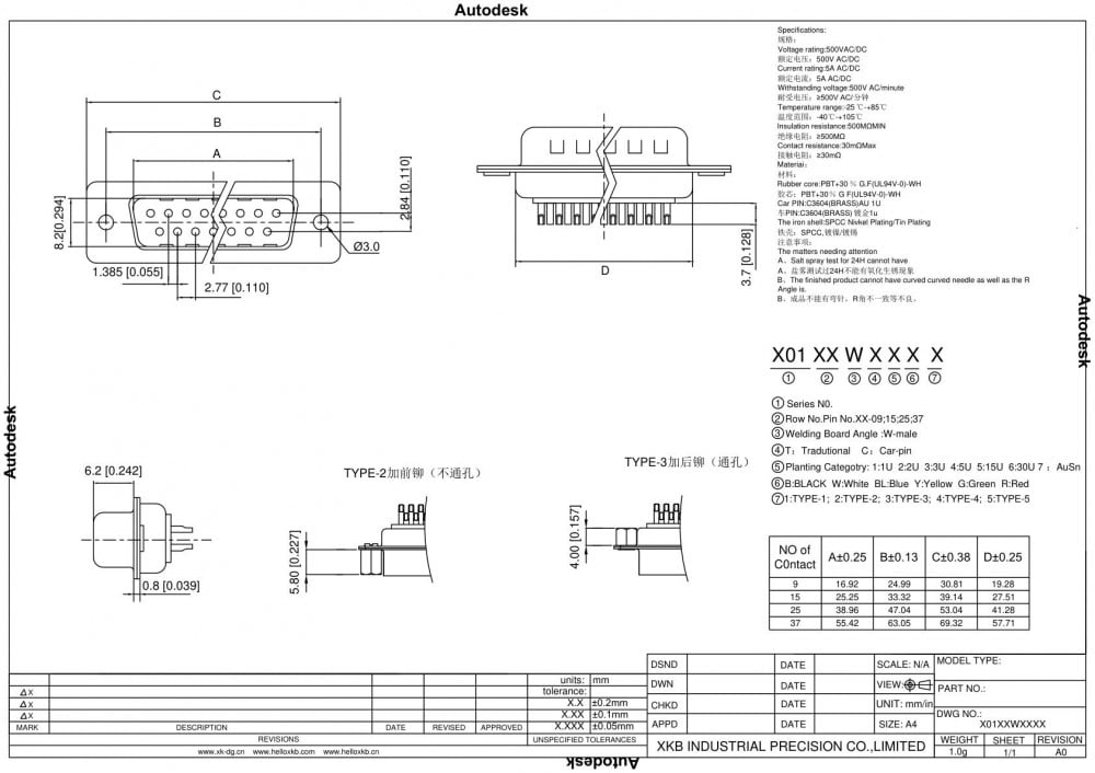 XKB Connection X0125WC2W2 technical drawing