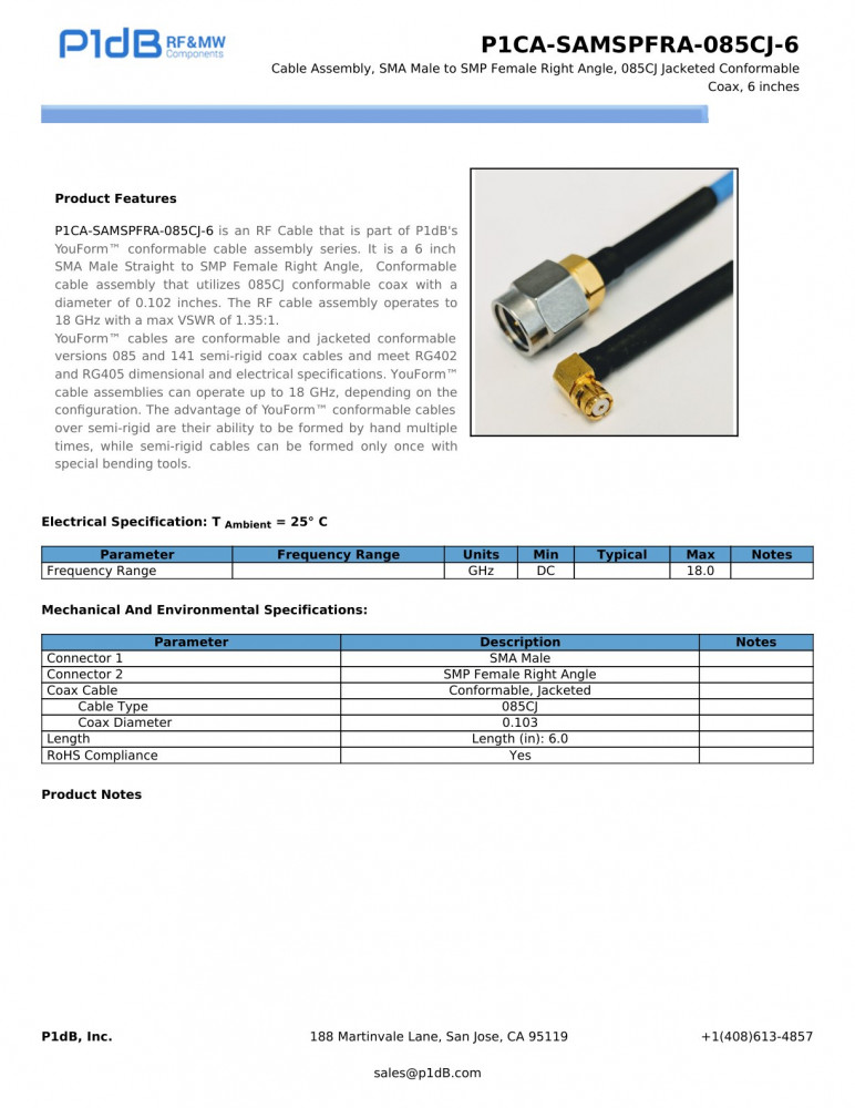 Product documentation image for P1CA-SAMSPFRA-085CJ-6