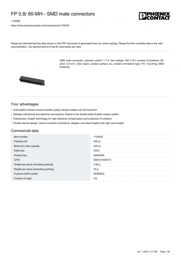Phoenix Contact 1104552 technical document page 1