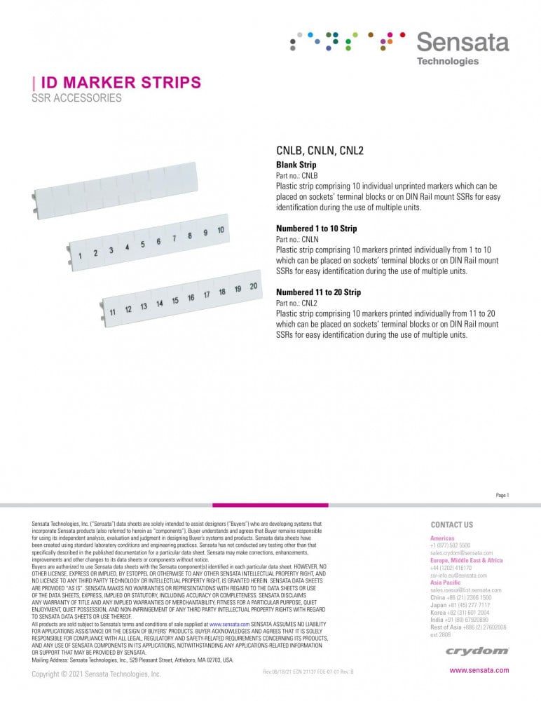 Sensata CNLN ID marker strip documentation