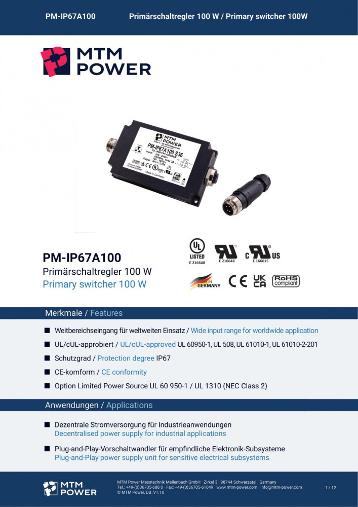 MTM Power PM-IP67A100 datasheet page 1