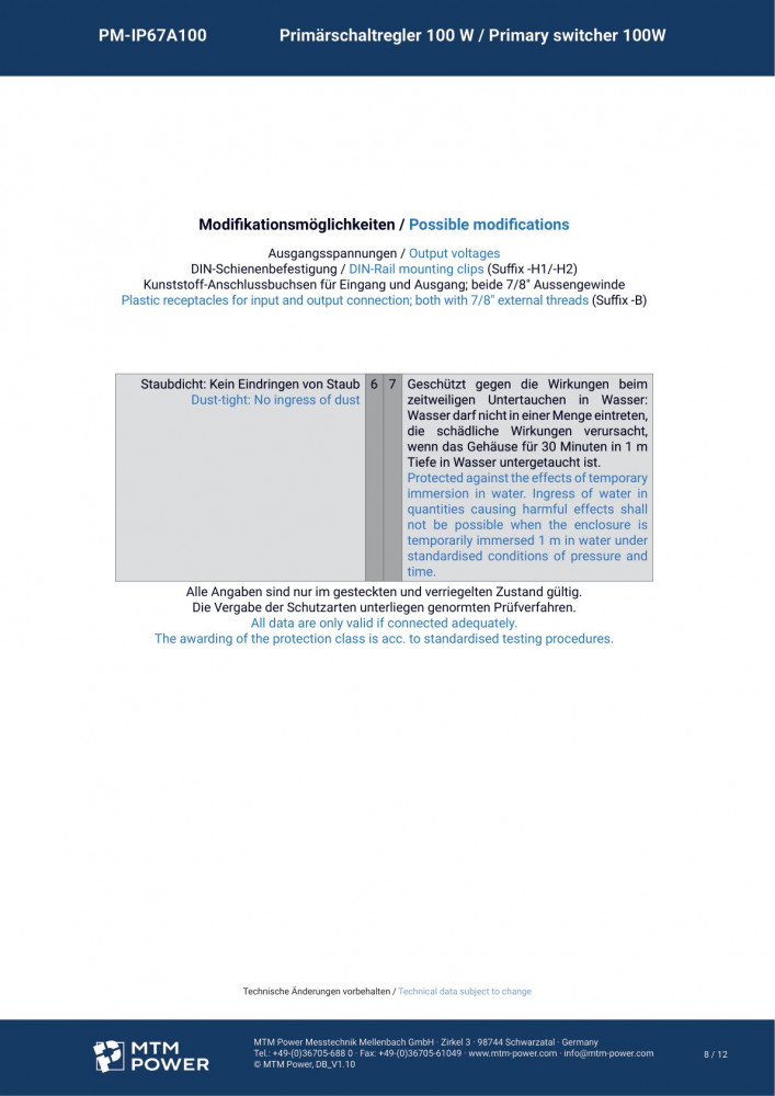 MTM Power PM-IP67A100 datasheet page 8