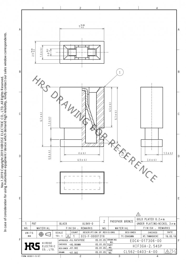 HIF3GA-2.54SP technical drawing preview