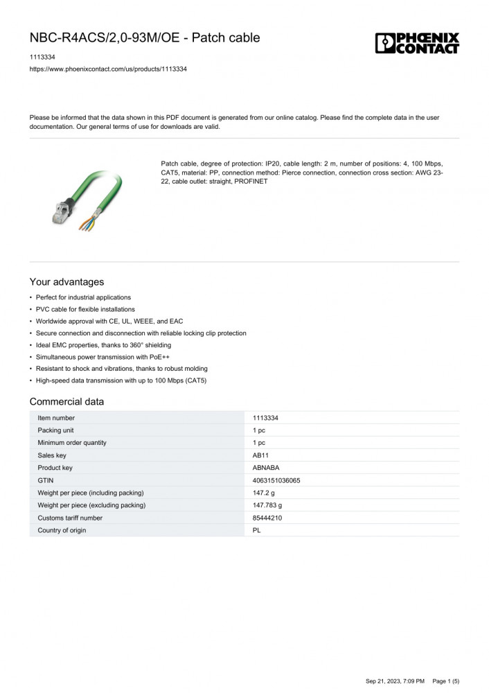 Phoenix Contact 1113334 technical document page 1