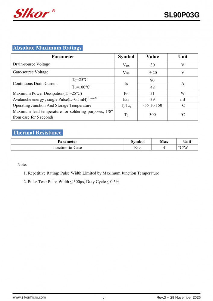 SL90P03G datasheet page 2