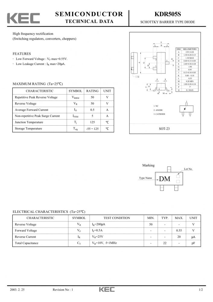KDR505S-RTK/P datasheet page 1
