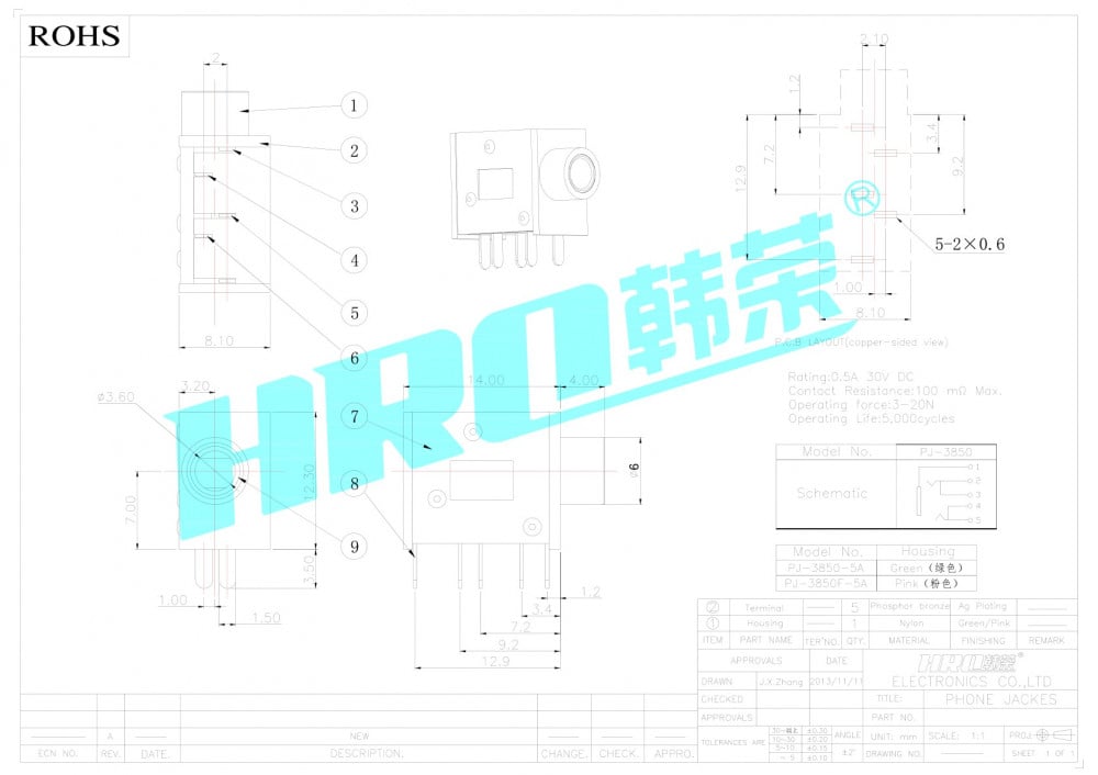 PJ-3850F-5A technical drawing