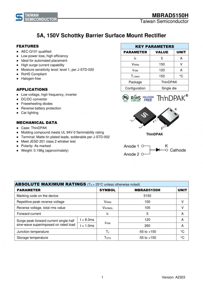 MBRAD5150H datasheet page 1