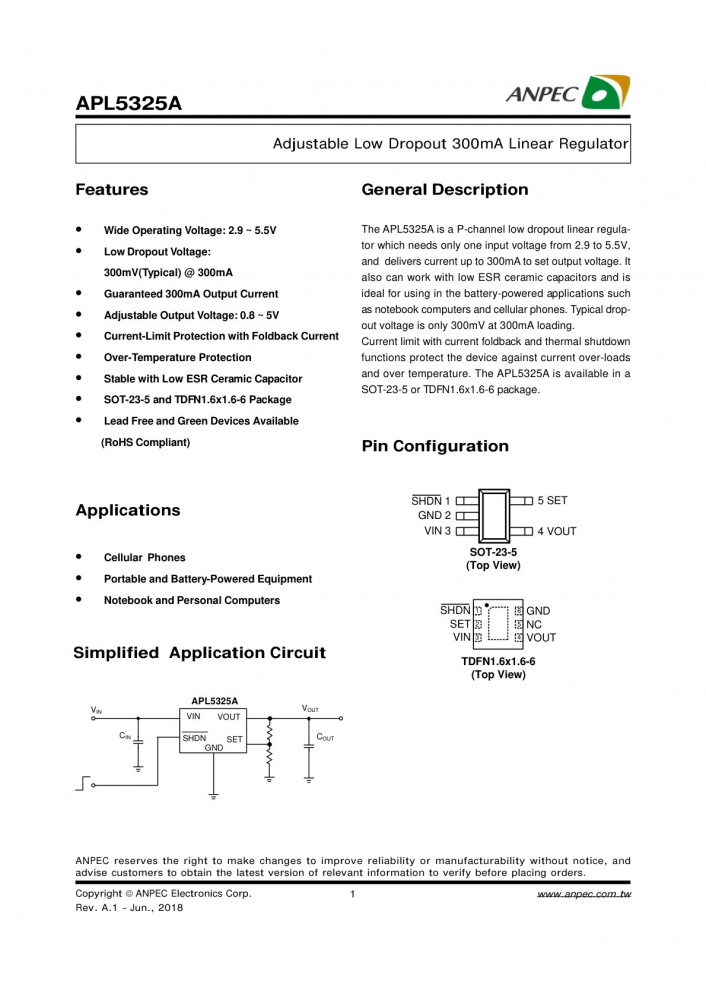 APL5325A datasheet page 1