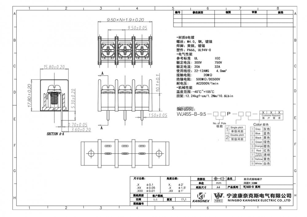 KANGNEX WJ45S-B-9.5-03P-13-00A Barrier Blocks Terminal Chip index 1