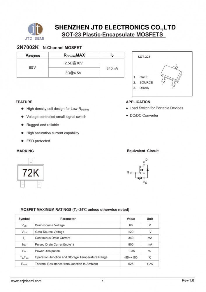 JTD2N7002K datasheet page 1