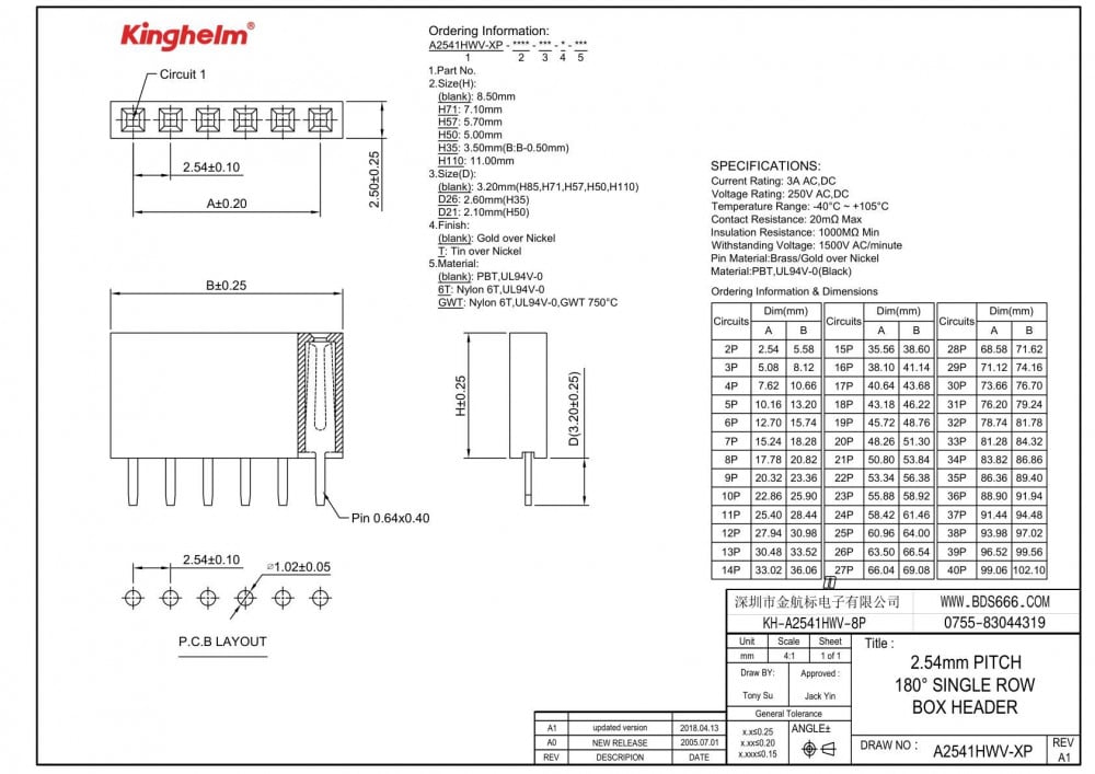 KH-A2541HWV-8P technical drawing
