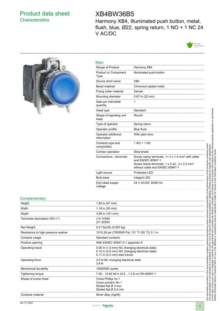 XB4BW36B5 technical document page 1
