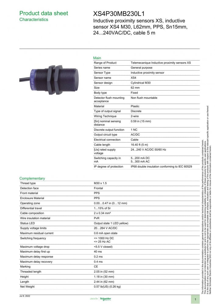 XS4P30MB230L1 technical document page 1