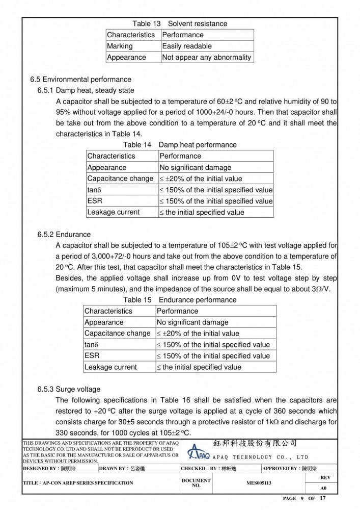 APAQ AREP specification page 9