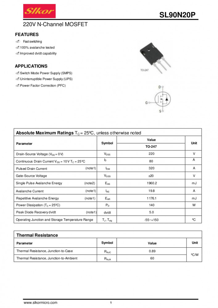 SL90N20P datasheet page 1