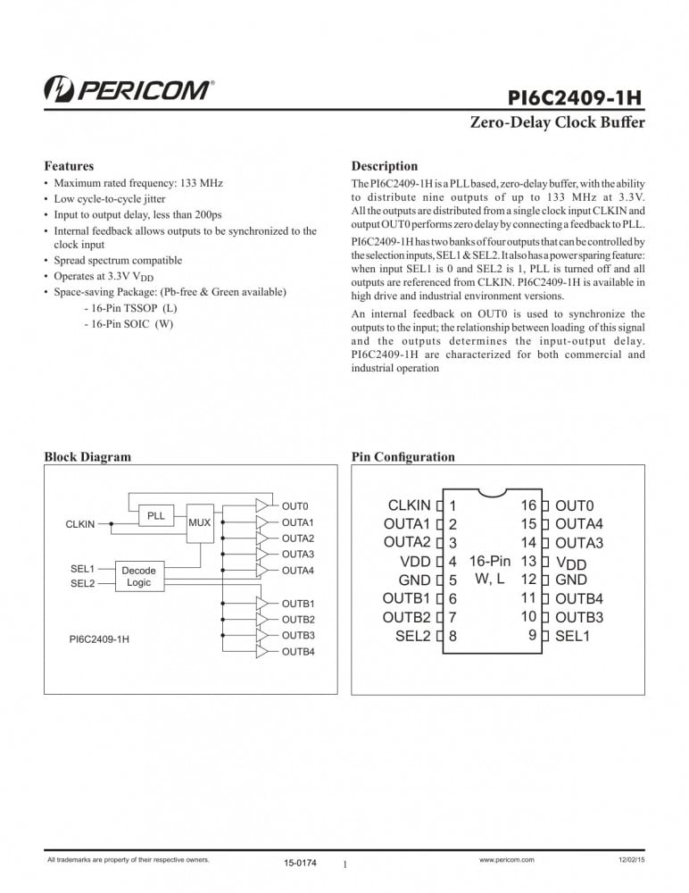 PI6C2409-1HLE+DHX datasheet page 1