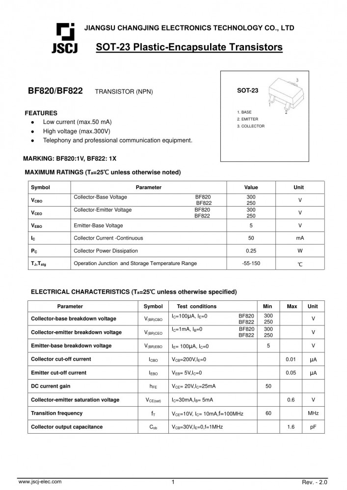 BF820 datasheet page 1