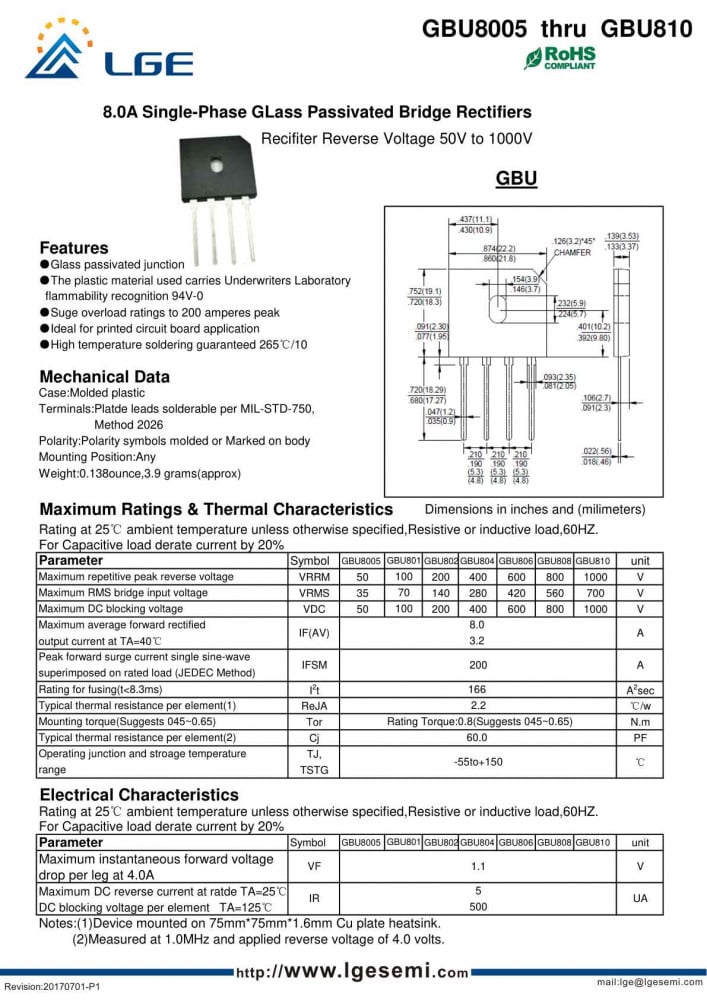 LGE GBU810 datasheet page 1