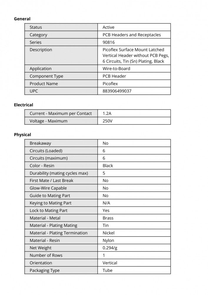 Technical document page 2 for MOLEX 908160306