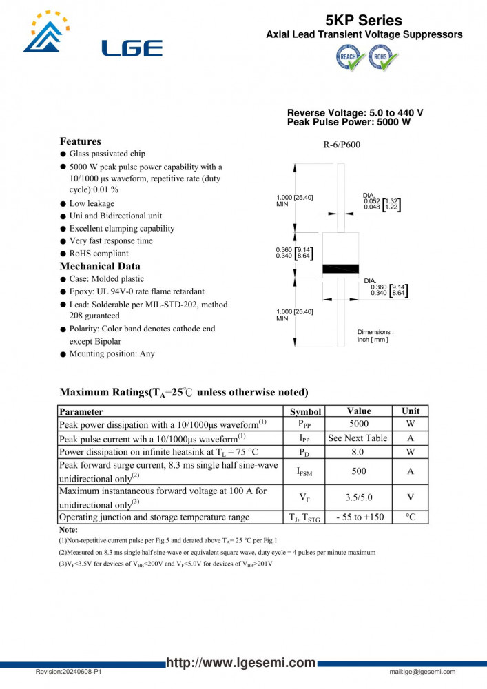 LGE 5KP33CA datasheet page 1