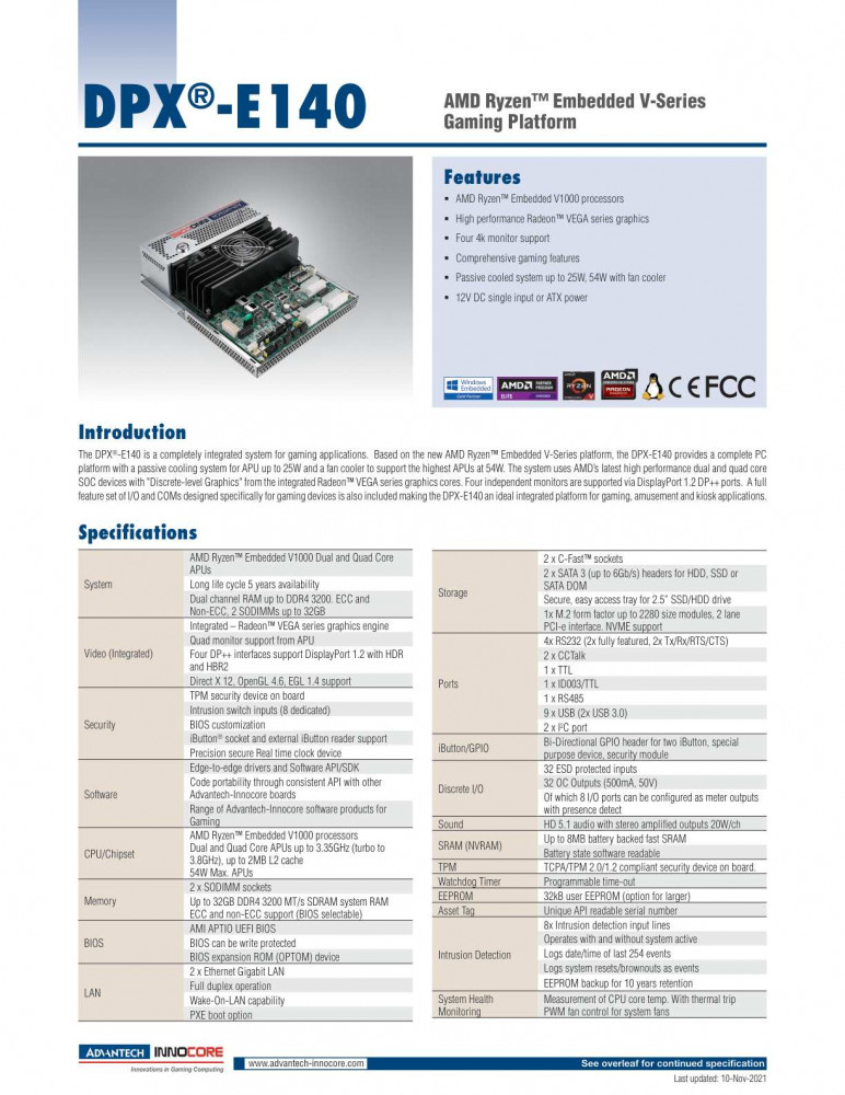 DPX-E140 product document page 1