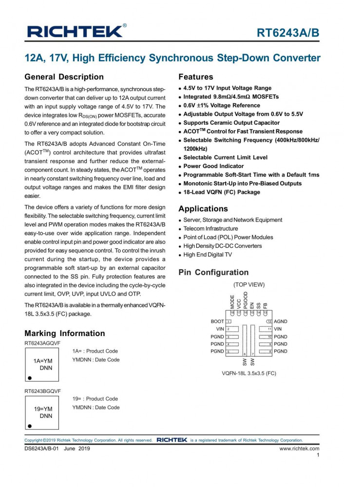RT6243A/B datasheet preview page 1