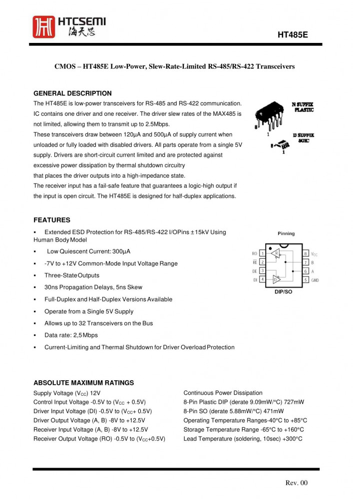 HT485E datasheet page 1