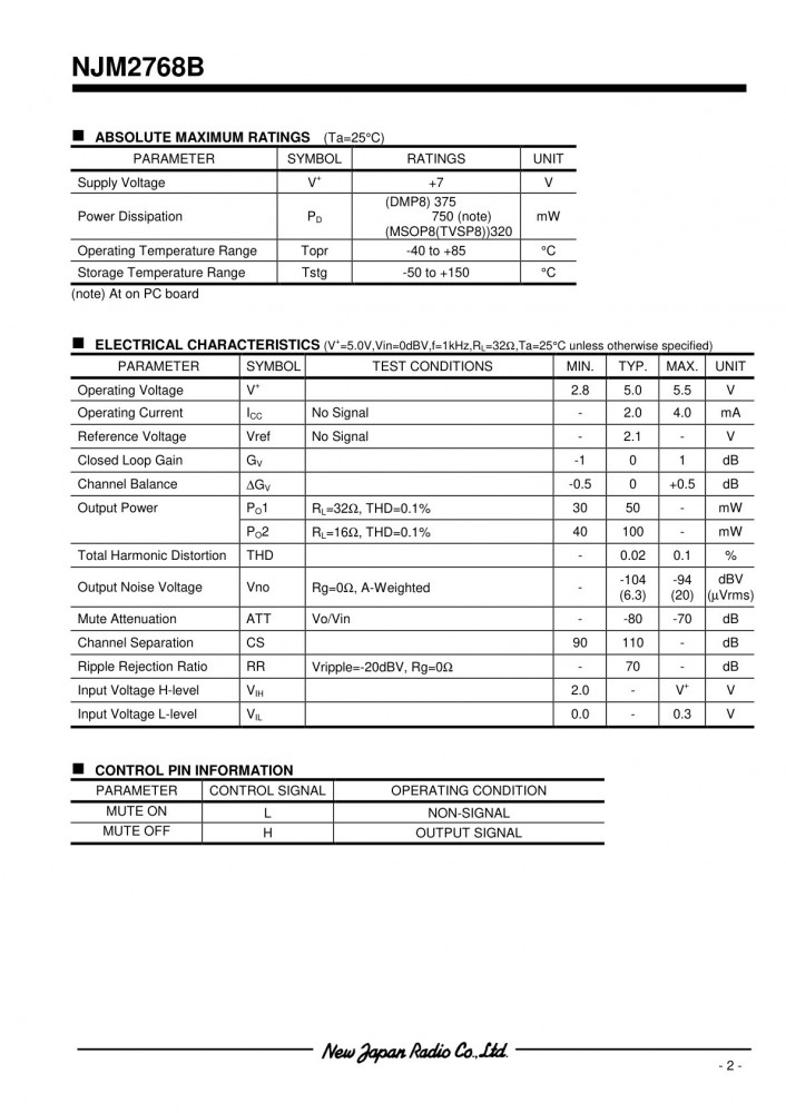 NJM2768BM-TE1 datasheet page 2
