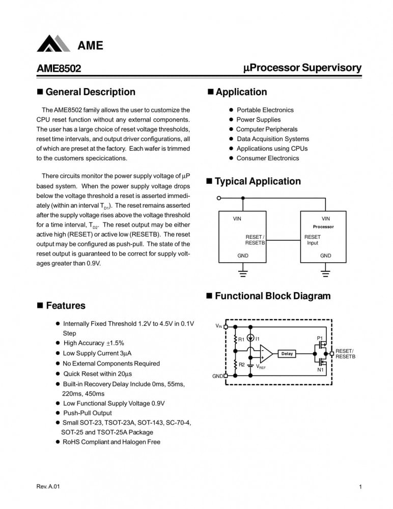 AME8502 datasheet page 1