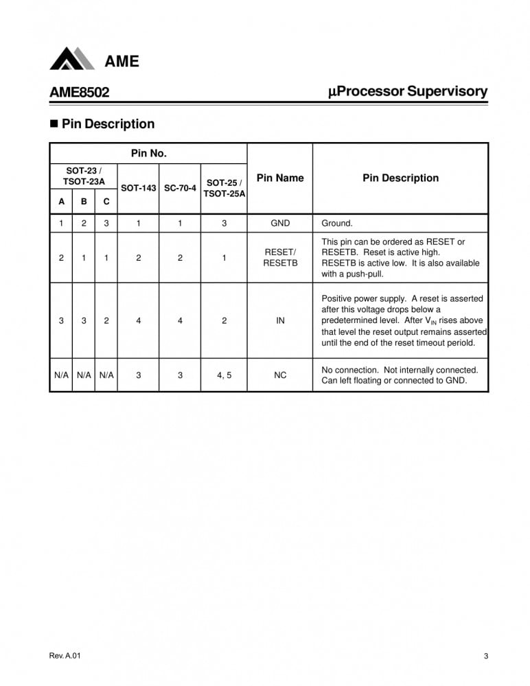 AME8502 datasheet page 3