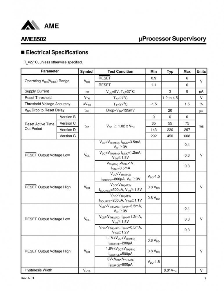 AME8502 datasheet page 7