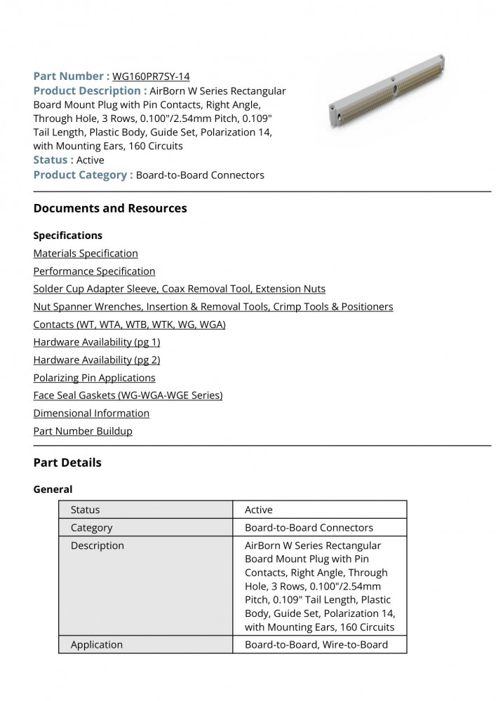 WG160PR7SY-14 product documentation page 1