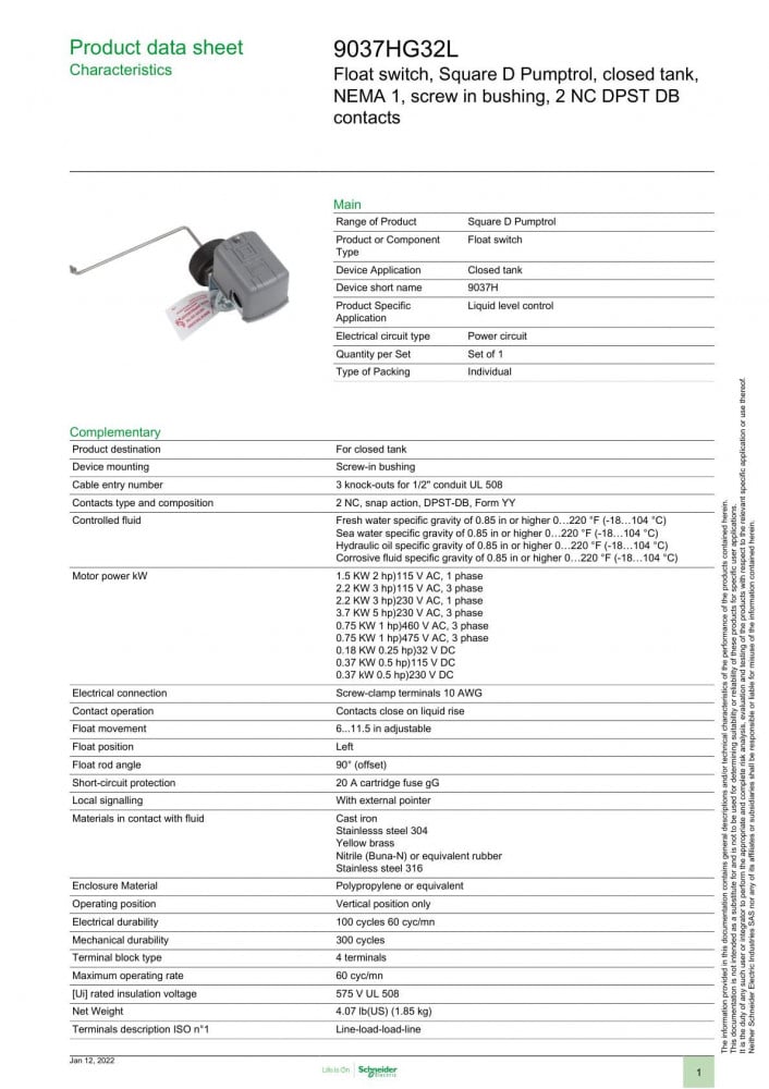 9037HG32L technical document page 1