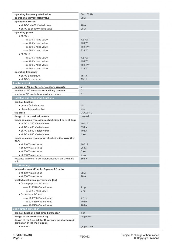 3RV20214NA10 datasheet page 2