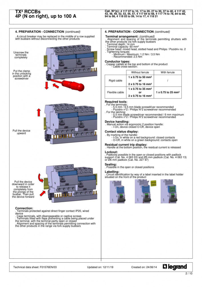 Legrand TX³ RCCB technical document, page image 2