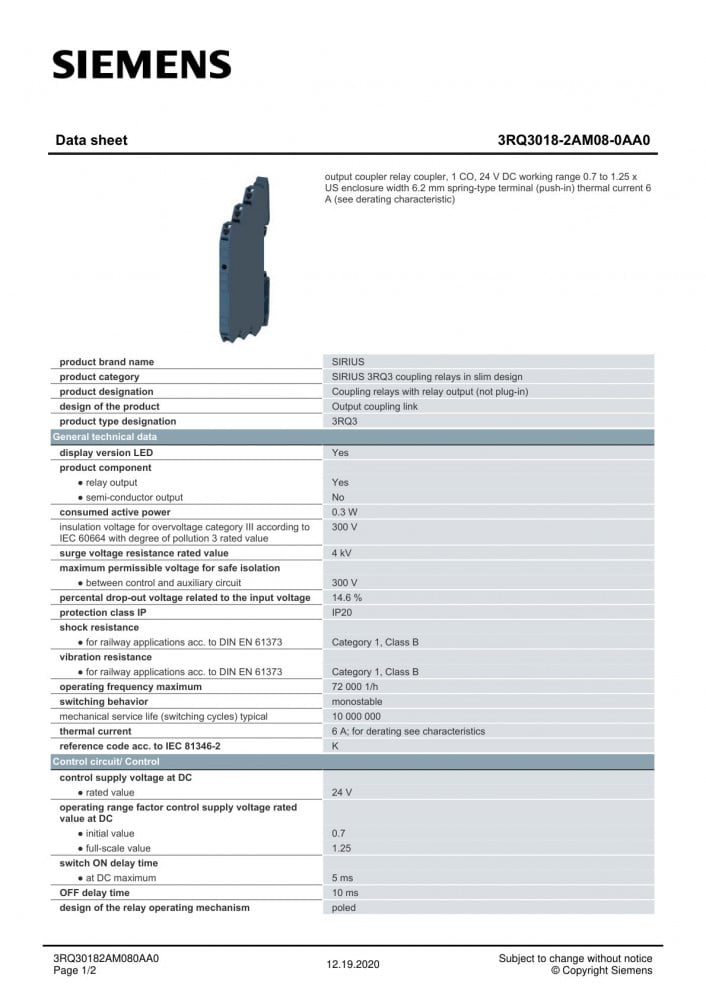 SIEMENS 3RQ30182AM080AA0 datasheet page 1