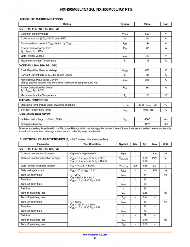 NXH50M65L4Q1 datasheet page 2