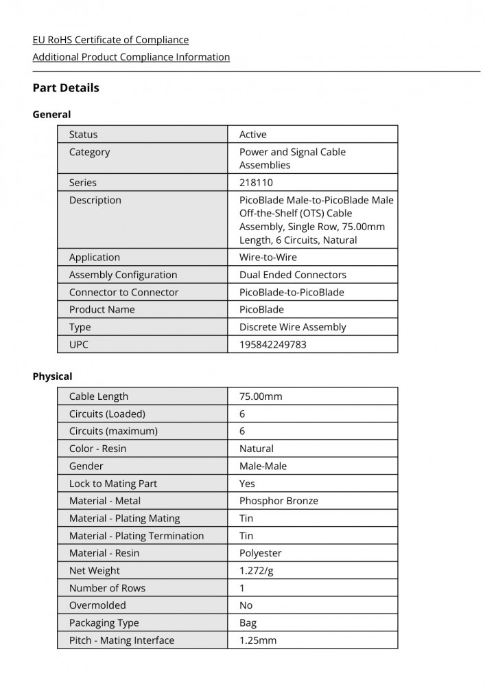 MOLEX 2181100600 product drawing, page 2