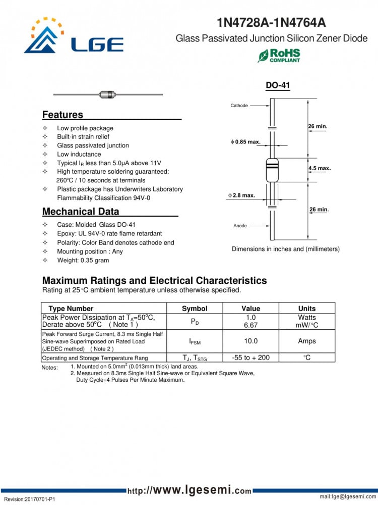 LGE 1N4749A datasheet page 1