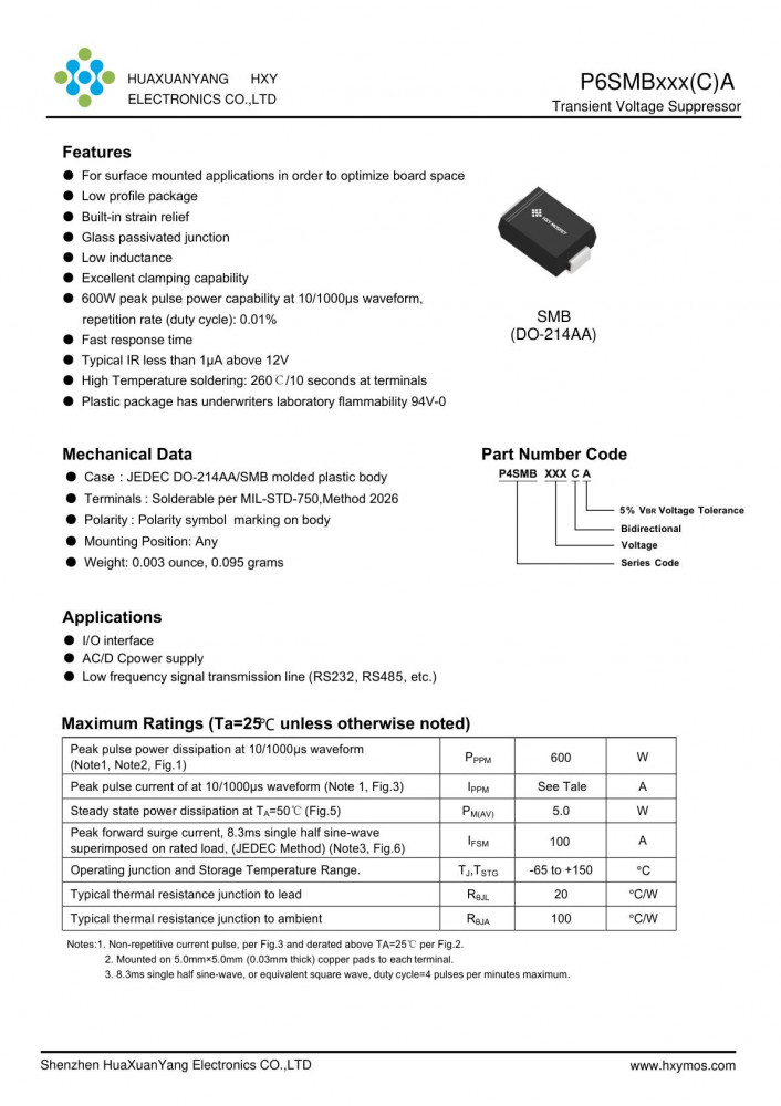 P6SMB36CA datasheet page 1