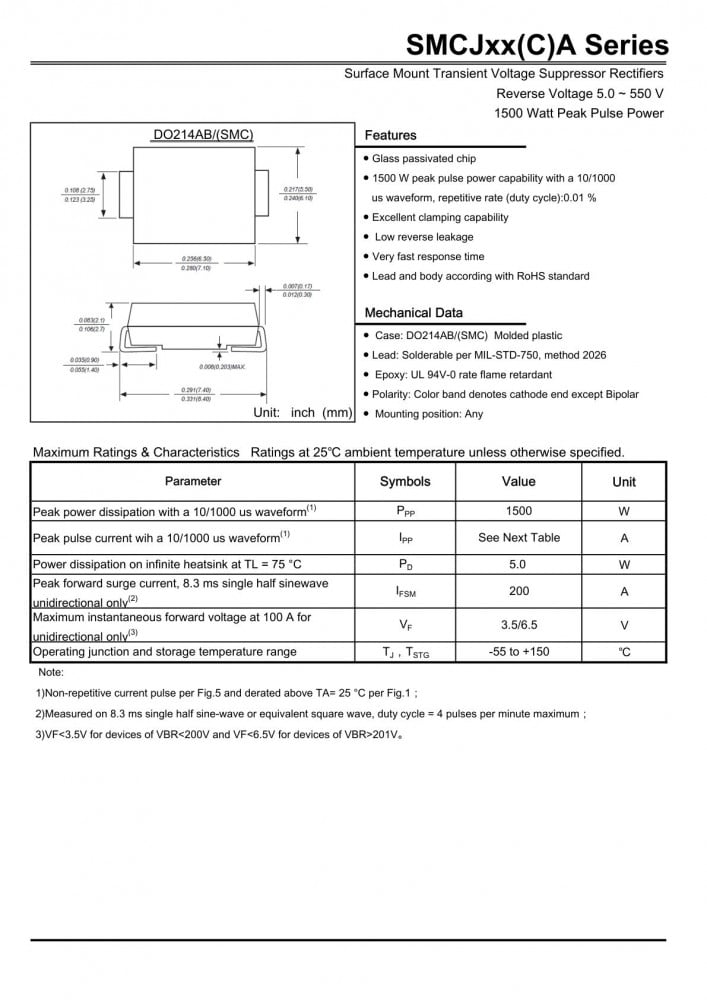 SMCJ18A datasheet page 1