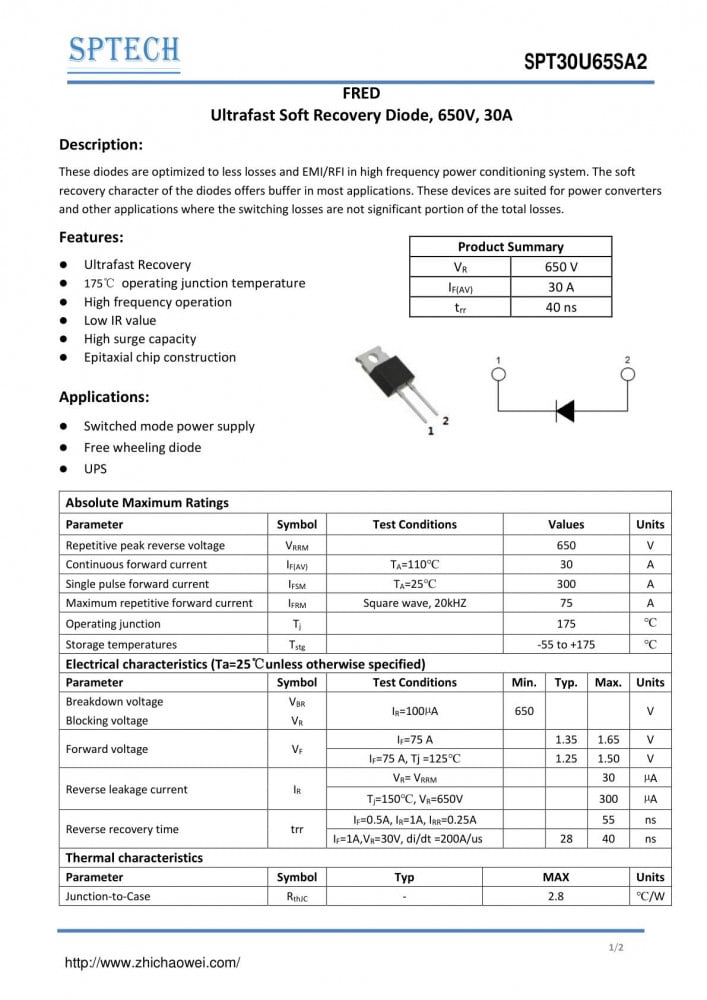 SPT30U65SA2 datasheet page 1