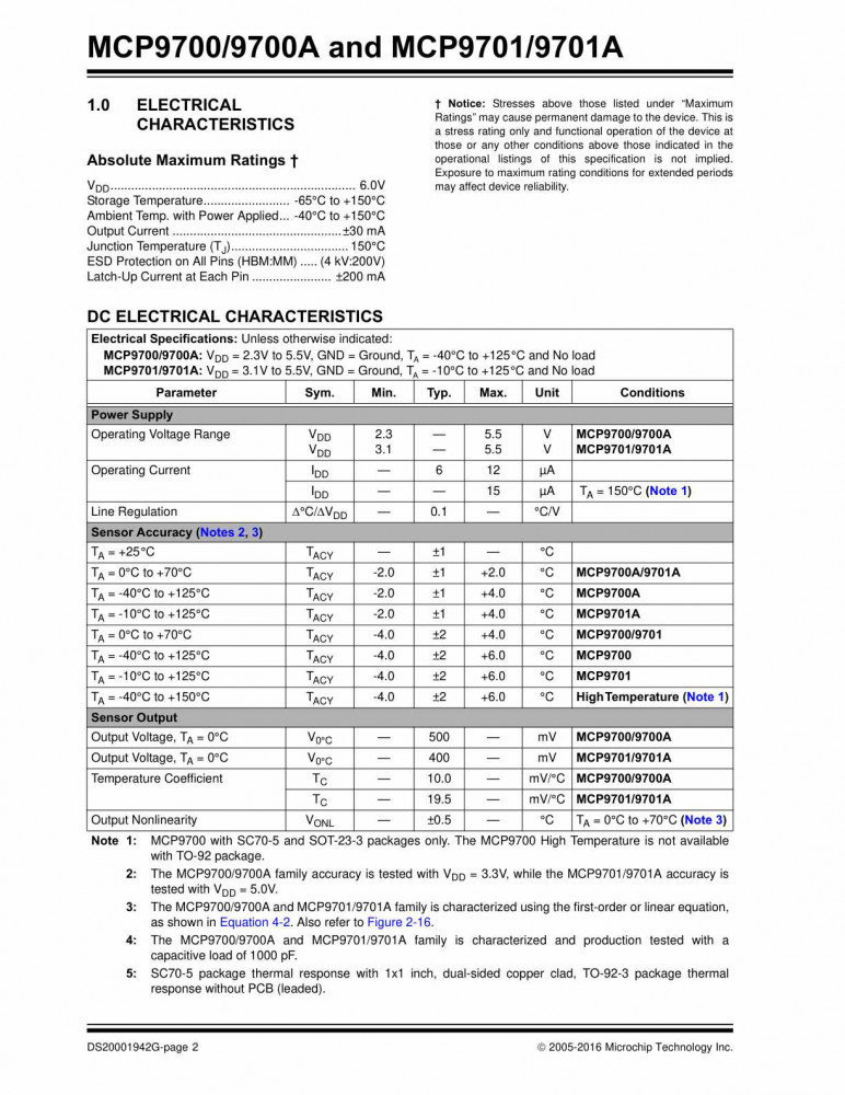 MCP9700 technical document page 2