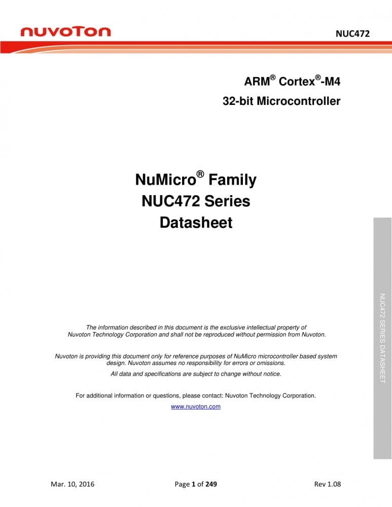NUC472 datasheet page 1