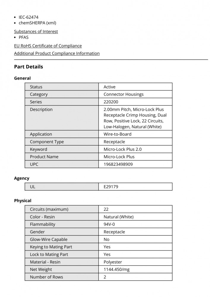 Product document image 2 for MOLEX 2202002220