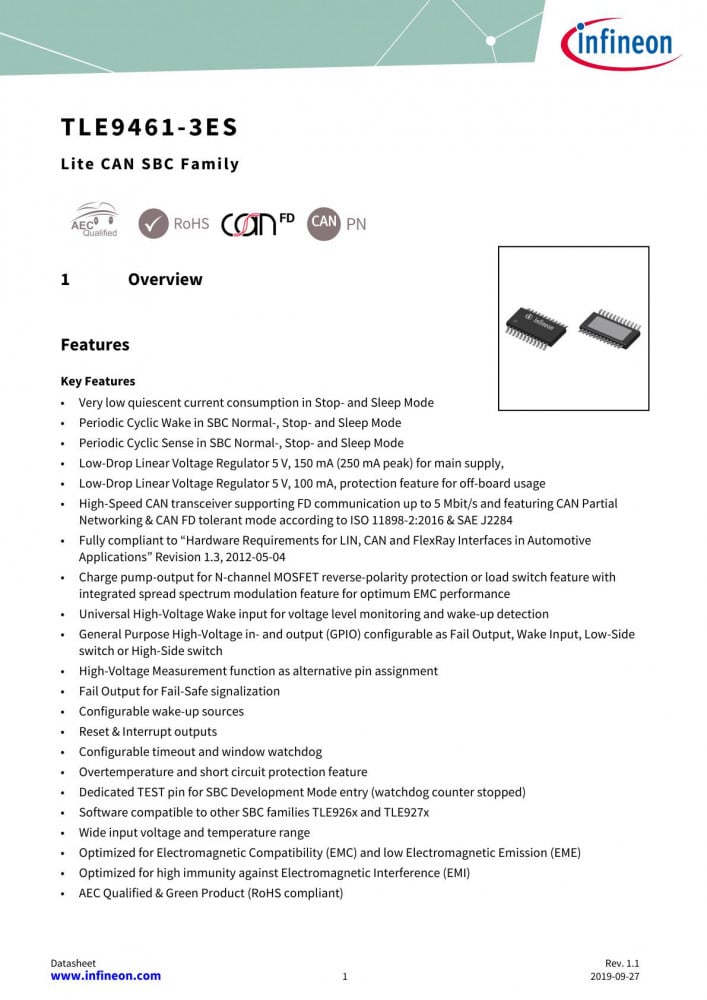 TLE9461-3ES datasheet page 1