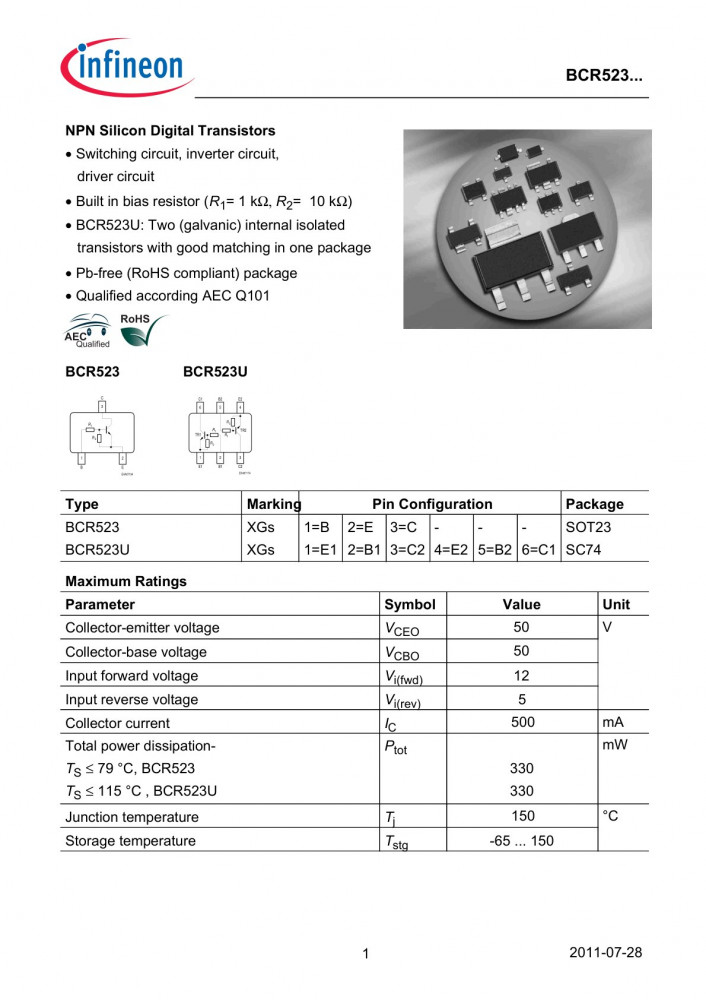 BCR 523 datasheet page 1