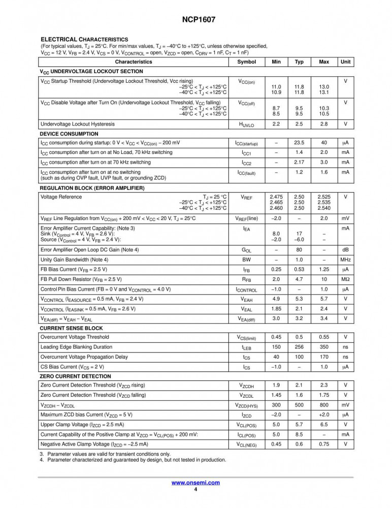 NCP1607 technical document, page 4