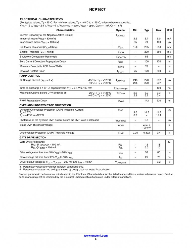 NCP1607 technical document, page 5